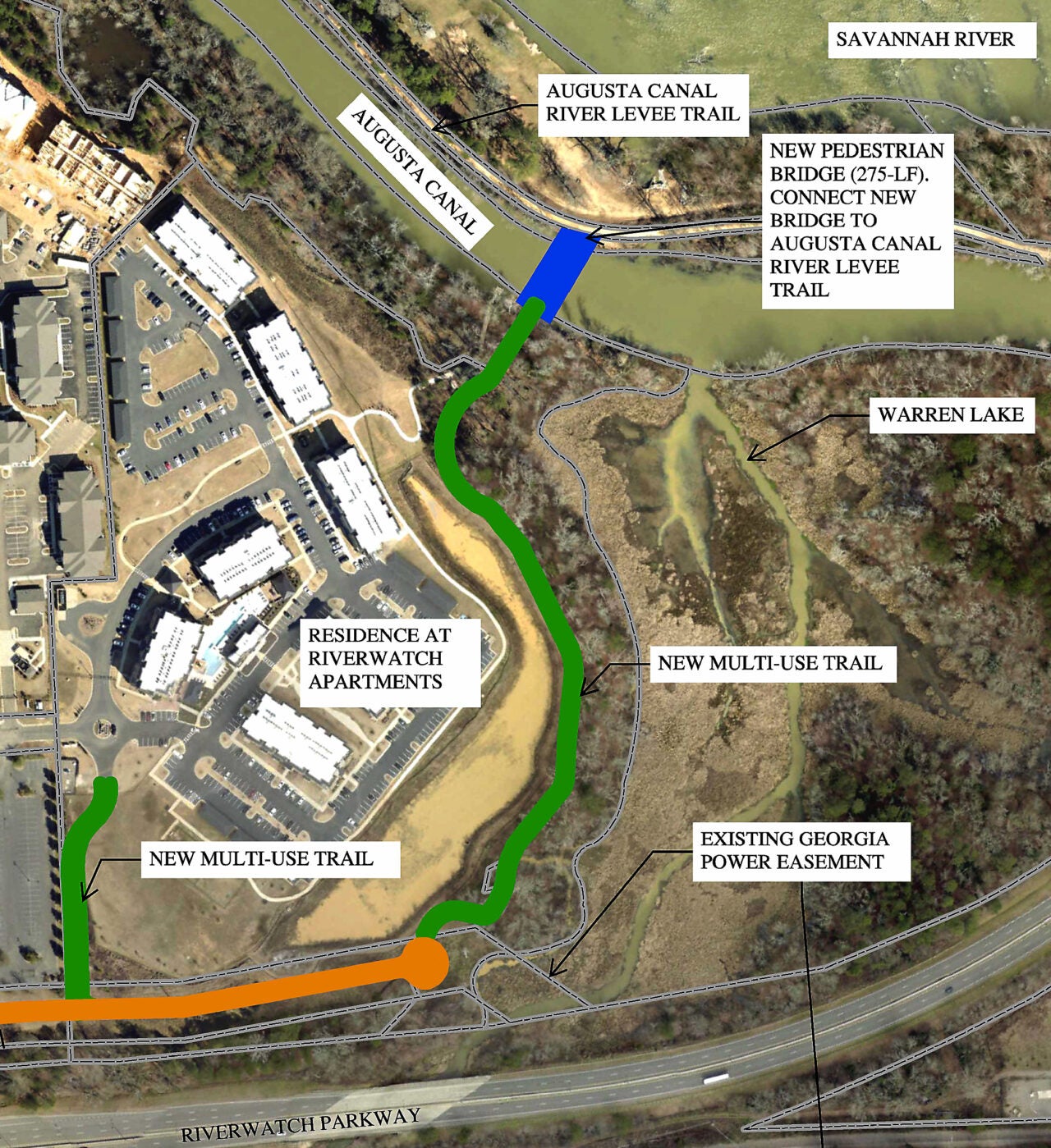 New pedestrian bridge, trail in works for Riverwatch village area