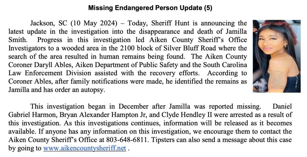 Remains of Jamilla Smith found in Aiken County woods - The Augusta Press